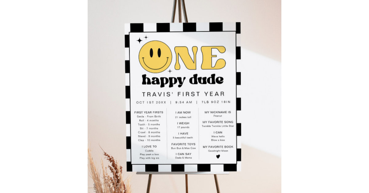 TRAVIS Happy Dude First Birthday Milestone Board | Zazzle