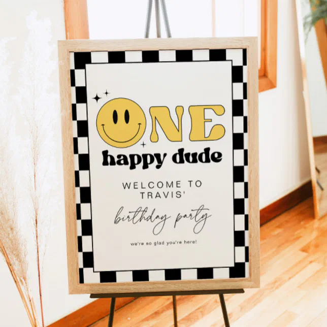TRAVIS One Happy Dude Smile Face Birthday Welcome Poster | Zazzle