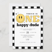 TRAVIS One Happy Dude Smile Face First Birthday Invitation | Zazzle