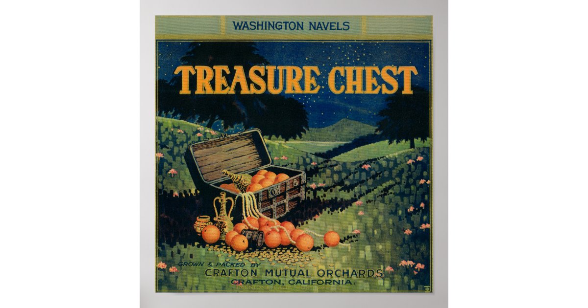 Treasure Chest (field version) Orange Label Poster | Zazzle