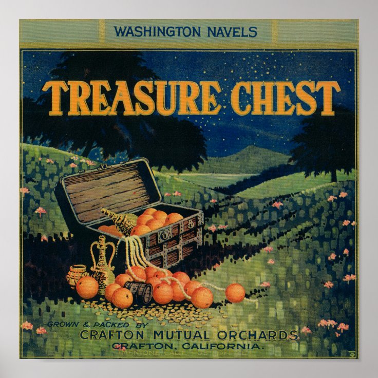 Treasure Chest (field version) Orange Label Poster | Zazzle