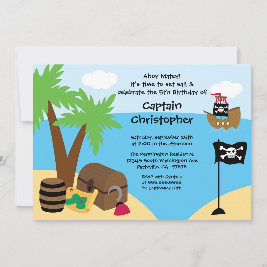 Treasure chest pirate birthday party invitation | Zazzle