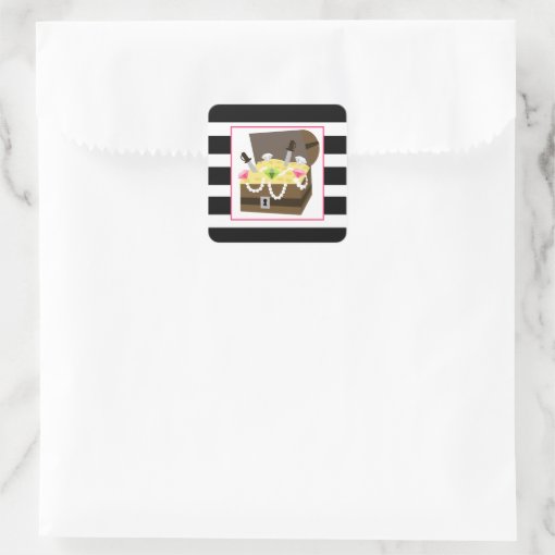 Treasure Chest With Pink Jewels Square Sticker | Zazzle