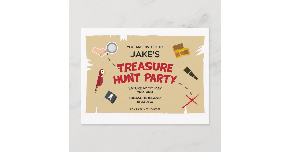 Treasure Hunt Birthday Party Invitation Postcard | Zazzle