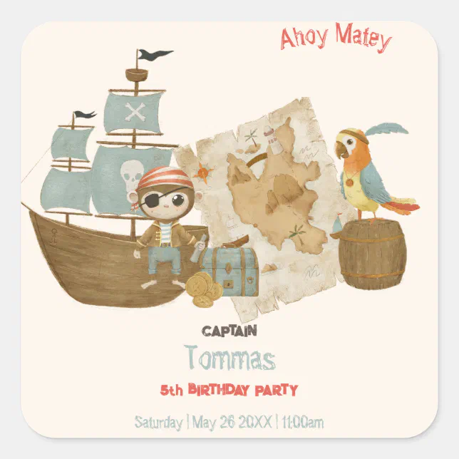 Treasure Hunters Pirate Birthday Square Sticker | Zazzle