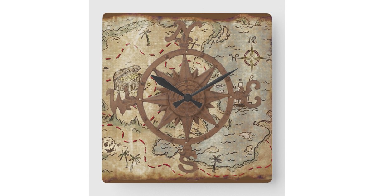 Treasure Map Square Wall Clock | Zazzle