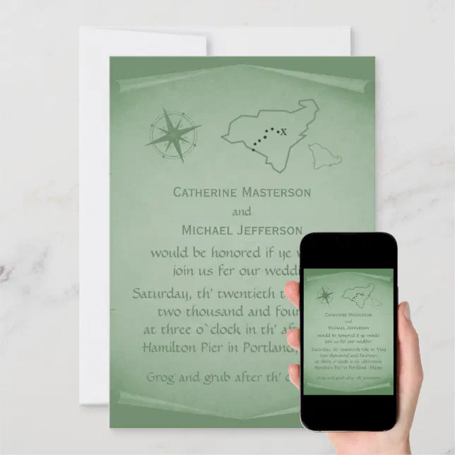 Treasure Map Wedding Invite, Green Invitation | Zazzle