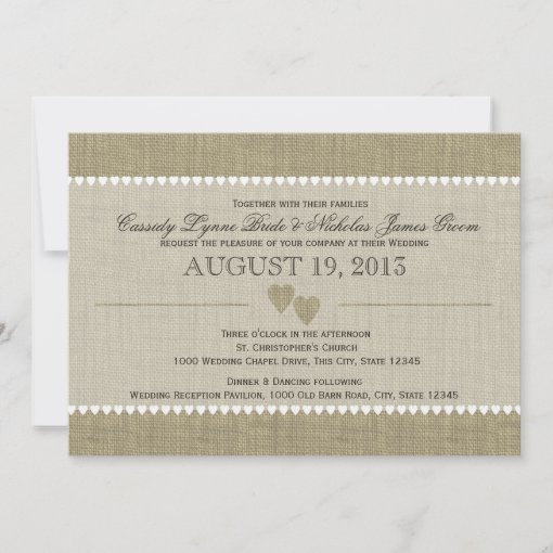 Treasured Hearts and Burlap Wedding Invitation | Zazzle
