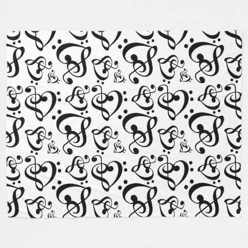Treble Bass Clef Hearts Music Notes Pattern Fleece Blanket | Zazzle