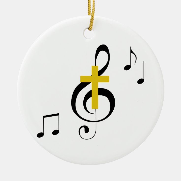 Treble Clef and Cross Ceramic Ornament | Zazzle