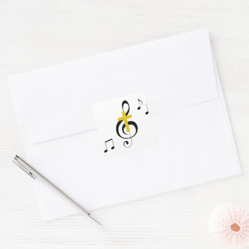Treble Clef and Cross Square Sticker | Zazzle