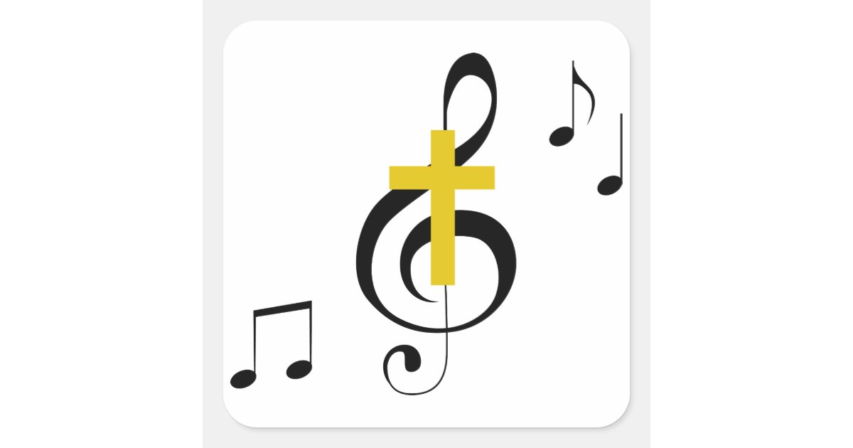 Treble Clef and Cross Square Sticker | Zazzle