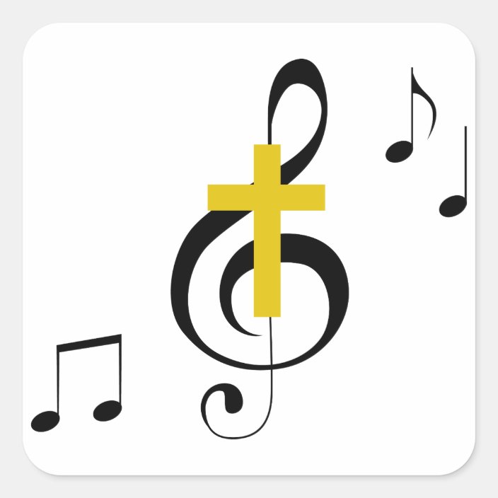 Treble Clef and Cross Square Sticker | Zazzle