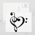 Treble Clef Base Clef Heart Postcard | Zazzle