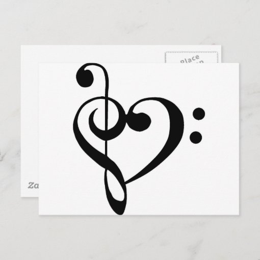 Treble Clef Base Clef Heart Postcard | Zazzle