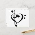 Treble Clef Base Clef Heart Postcard | Zazzle