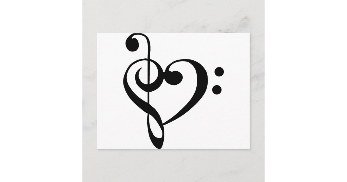Treble Clef Base Clef Heart Postcard | Zazzle