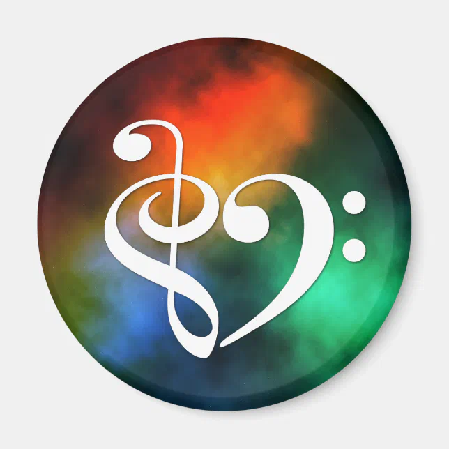 Treble Clef Bass Clef Heart Red Green Blue Nebula Magnet | Zazzle