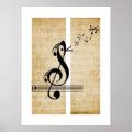 Treble Clef Bird Music Notes Vintage Sheet Music Poster | Zazzle