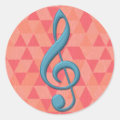Treble Clef Geometric Triangles Teal and Pinks Classic Round Sticker ...