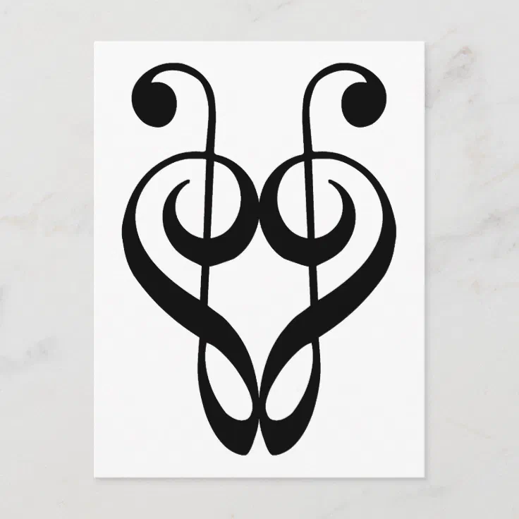 Treble clef heart (black) postcard | Zazzle