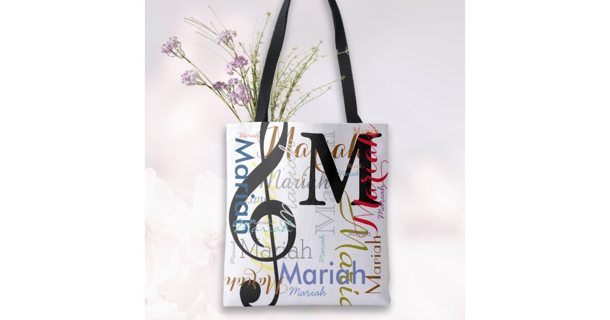 Treble Clef Music Note Monogram with Color Names Tote Bag | Zazzle