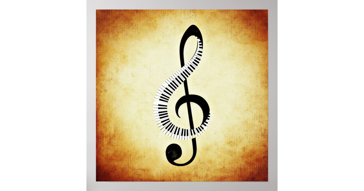 Treble Clef with Piano Keys Poster | Zazzle