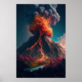Tree and Erupting Volcano Illustration Poster | Zazzle