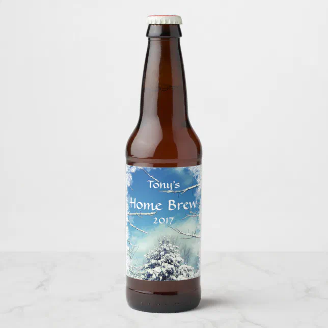 Tree and White Snow Christmas Beer Label | Zazzle