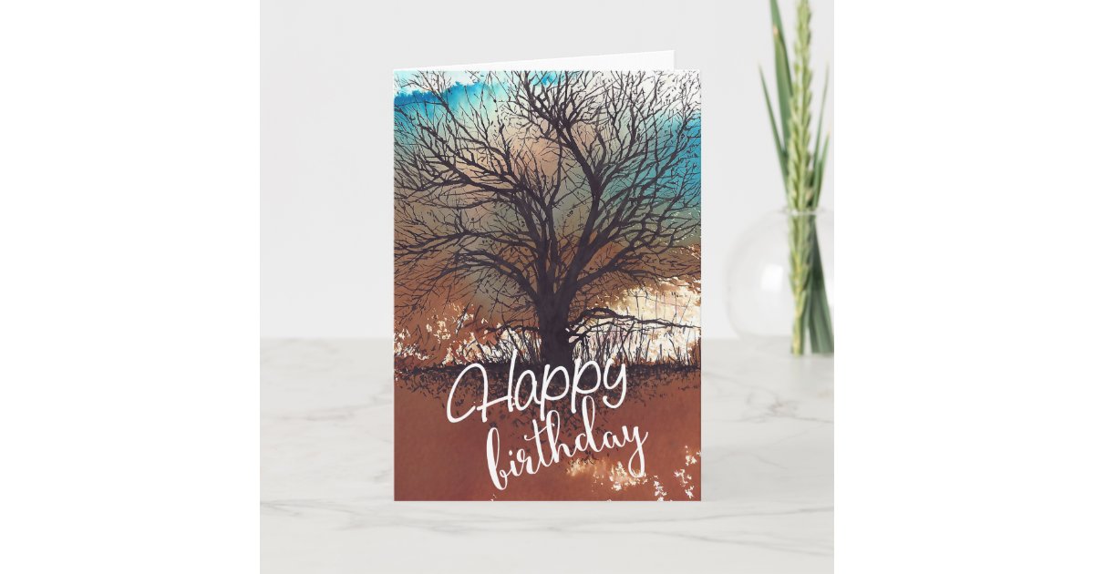 Tree Art Happy Birthday Card | Zazzle