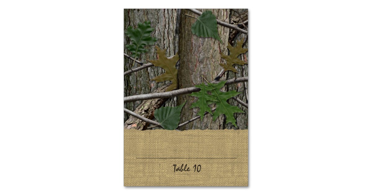 Tree Bark Leaves and Burlap Place Card | Zazzle