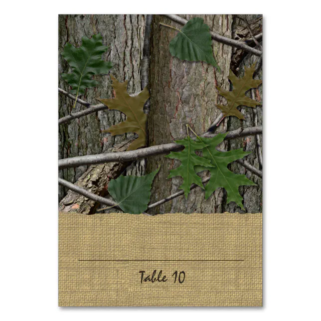 Tree Bark Leaves and Burlap Place Card | Zazzle