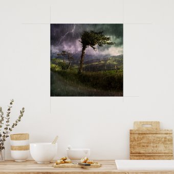 Tree Blowing in the Wind During a Thunder Storm Poster | Zazzle
