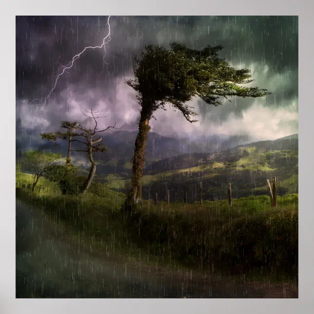 Tree Blowing in the Wind During a Thunder Storm Poster | Zazzle