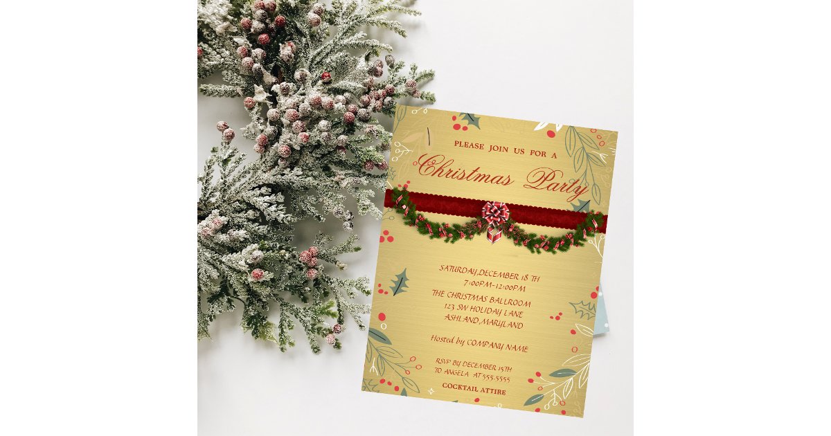 Tree Branches,Gold Corporate Christmas Party Invitation | Zazzle
