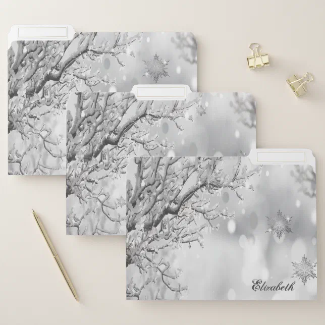 Tree Branches, Snowflakes- Personalized File Folder | Zazzle