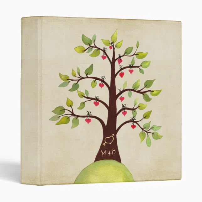 Tree Carving Love Heart + Initials Wedding Binder | Zazzle