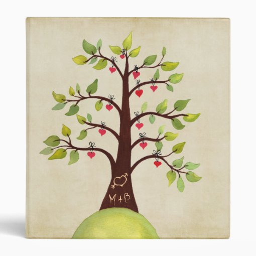 Tree Carving Love Heart + Initials Wedding Binder | Zazzle