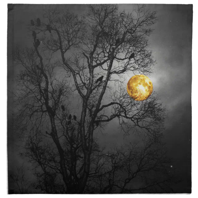 Tree full of ravens with a full moon. cloth napkin | Zazzle