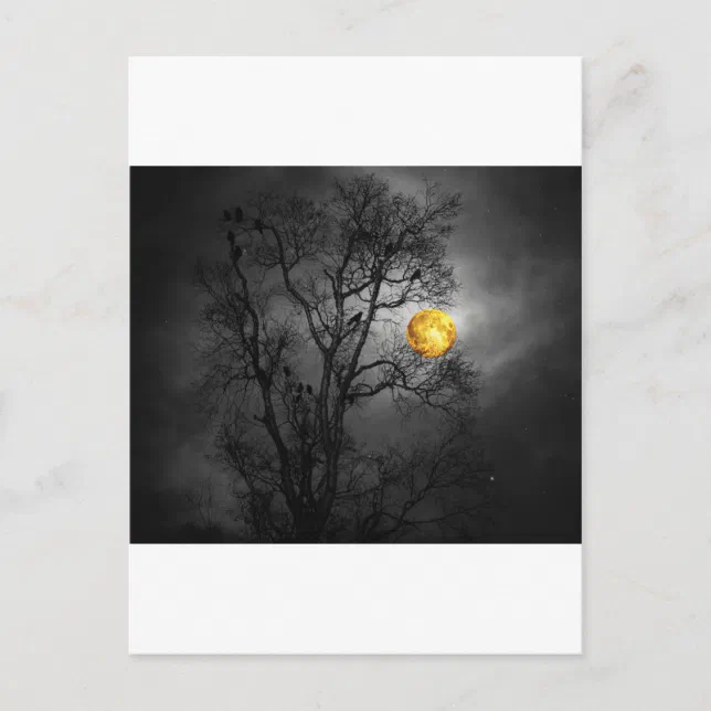 Tree full of ravens with a full moon. postcard | Zazzle