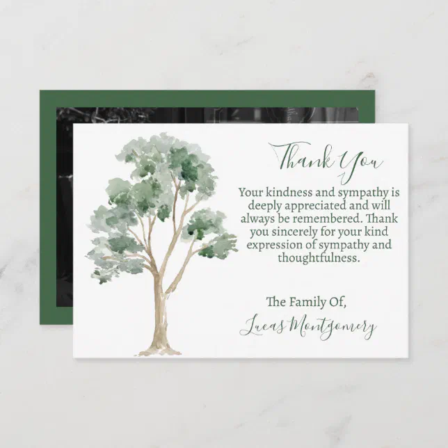 Tree Funeral Photo Thank You, Sympathy Note Card | Zazzle