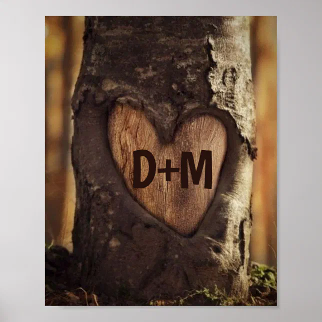 Tree Heart With Customizable Initials Poster | Zazzle