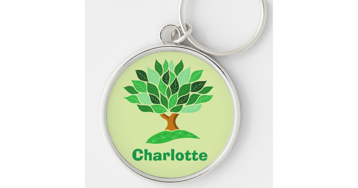 Tree Illustration with Green Leaves. Add Name. Keychain | Zazzle