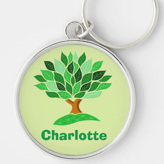 Tree Illustration with Green Leaves. Add Name. Keychain | Zazzle