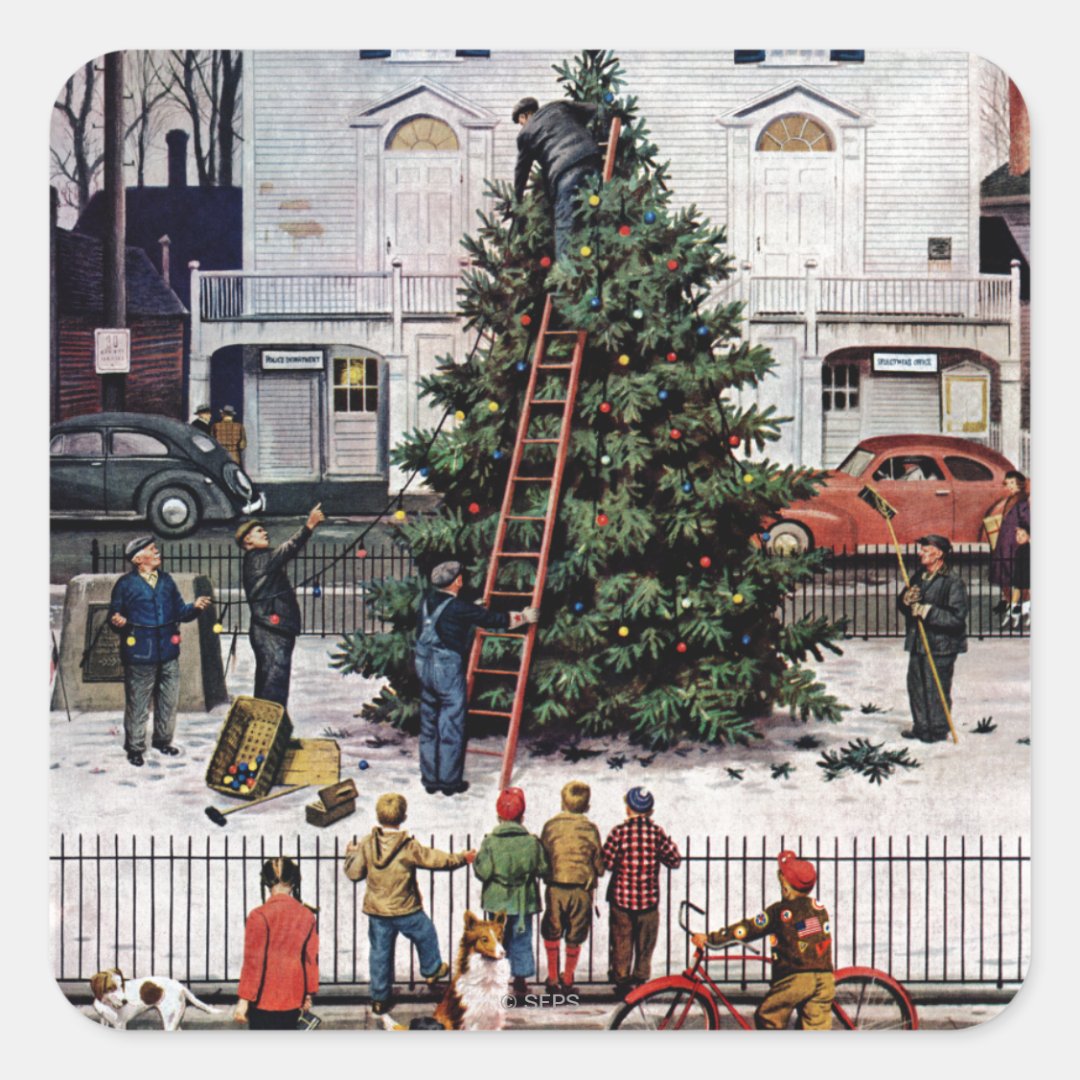 Tree in Town Square Square Sticker | Zazzle