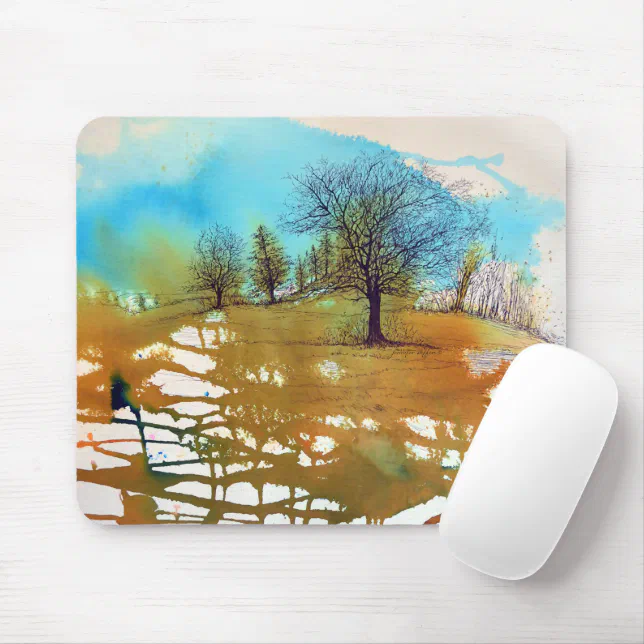 Tree Landscape Watercolor Art Mouse Pad | Zazzle