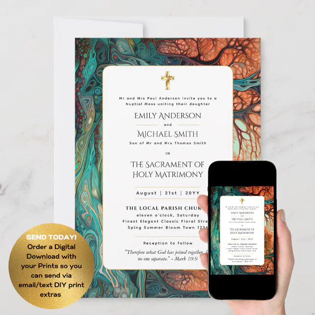 Tree Life Catholic Nuptial Mass Wedding Invitation | Zazzle