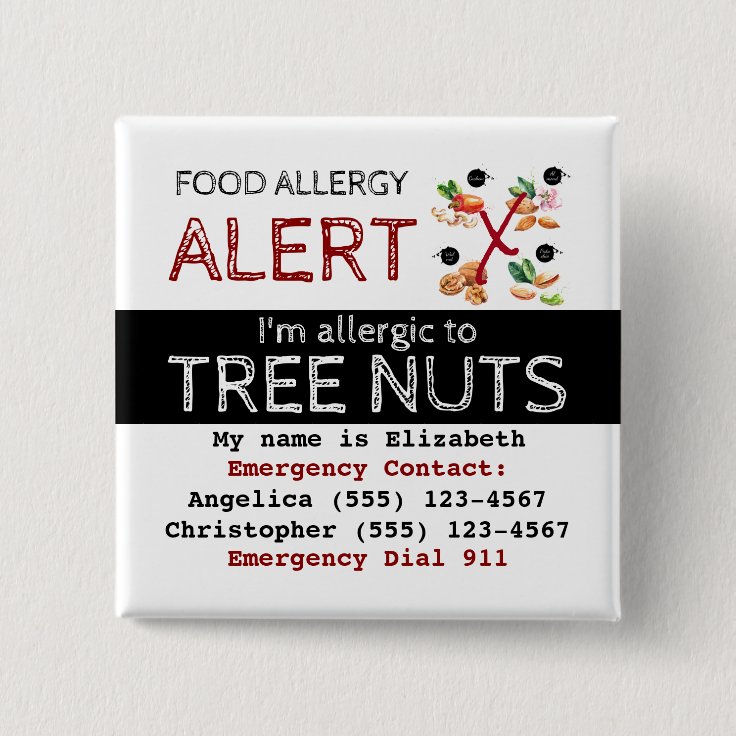 Tree Nut Food Allergy Alert Label Button | Zazzle
