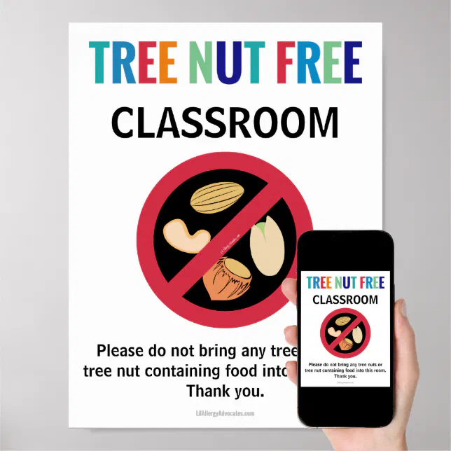 Tree Nut Free Classroom Customized Allergy School Poster | Zazzle
