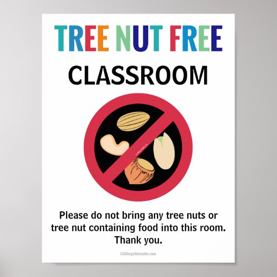Tree Nut Free Classroom Customized Allergy School Poster | Zazzle.com